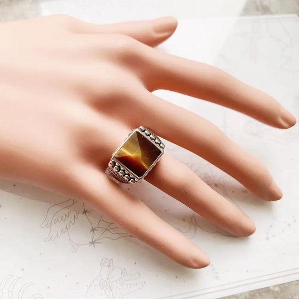 Tiger Eye Ring Mens Skull and Crossbones | Tiger-Universe